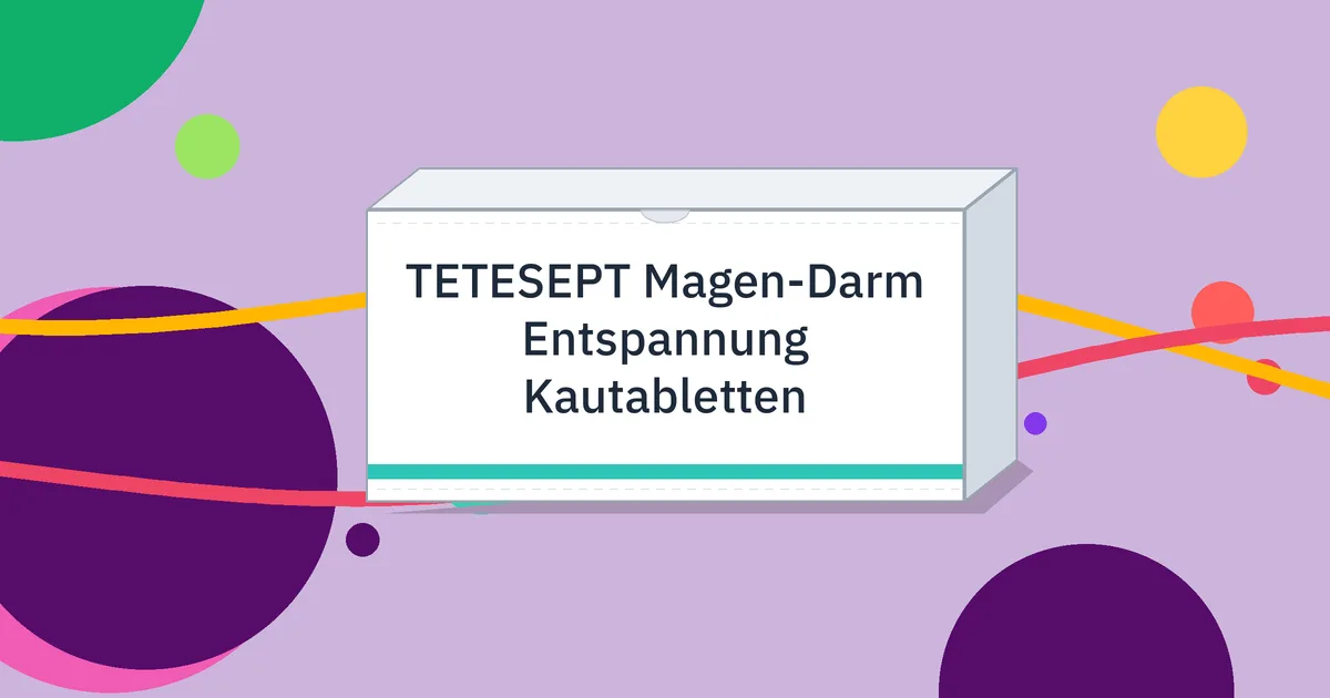 Symbolbild: Packung mit der Aufschrift TETESEPT Magen-Darm Entspannung Kautabletten (PZN 08907030) – Verfügbarkeit und Bezug in Apotheken in Frankfurt am Main