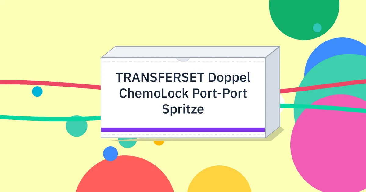 Symbolbild: Packung mit der Aufschrift TRANSFERSET Doppel ChemoLock Port-Port Spritze (PZN 19443177) – Verfügbarkeit und Bezug in Apotheken in Frankfurt am Main