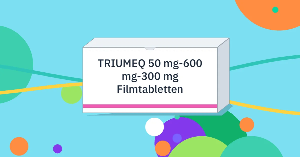 Symbolbild: Packung mit der Aufschrift TRIUMEQ 50 mg-600 mg-300 mg Filmtabletten (PZN 11479750) – Verfügbarkeit und Bezug in Apotheken in Frankfurt am Main
