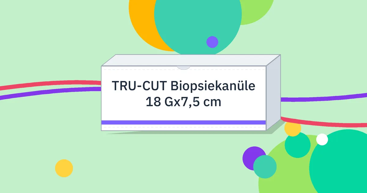 Symbolbild: Packung mit der Aufschrift TRU-CUT Biopsiekanüle 18 Gx7,5 cm (PZN 00284753) – Verfügbarkeit und Bezug in Apotheken in Frankfurt am Main