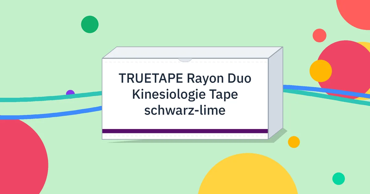 Symbolbild: Packung mit der Aufschrift TRUETAPE Rayon Duo Kinesiologie Tape schwarz-lime (PZN 20020074) – Verfügbarkeit und Bezug in Apotheken in Frankfurt am Main