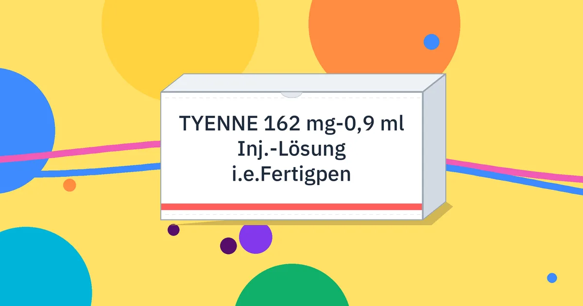 Symbolbild: Packung mit der Aufschrift TYENNE 162 mg-0,9 ml Inj.-Lösung i.e.Fertigpen (PZN 19295481) – Verfügbarkeit und Bezug in Apotheken in Frankfurt am Main