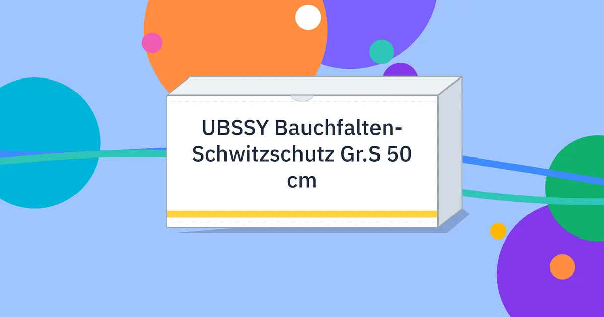 Symbolbild: Packung mit der Aufschrift UBSSY Bauchfalten-Schwitzschutz Gr.S 50 cm (PZN 16322289) – Verfügbarkeit und Bezug in Apotheken in Frankfurt am Main
