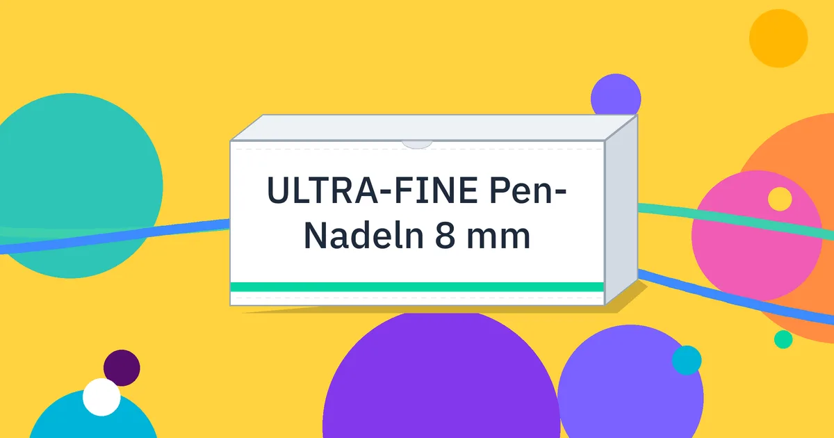 Symbolbild: Packung mit der Aufschrift ULTRA-FINE Pen-Nadeln 8 mm (PZN 20590044) – Verfügbarkeit und Bezug in Apotheken in Frankfurt am Main