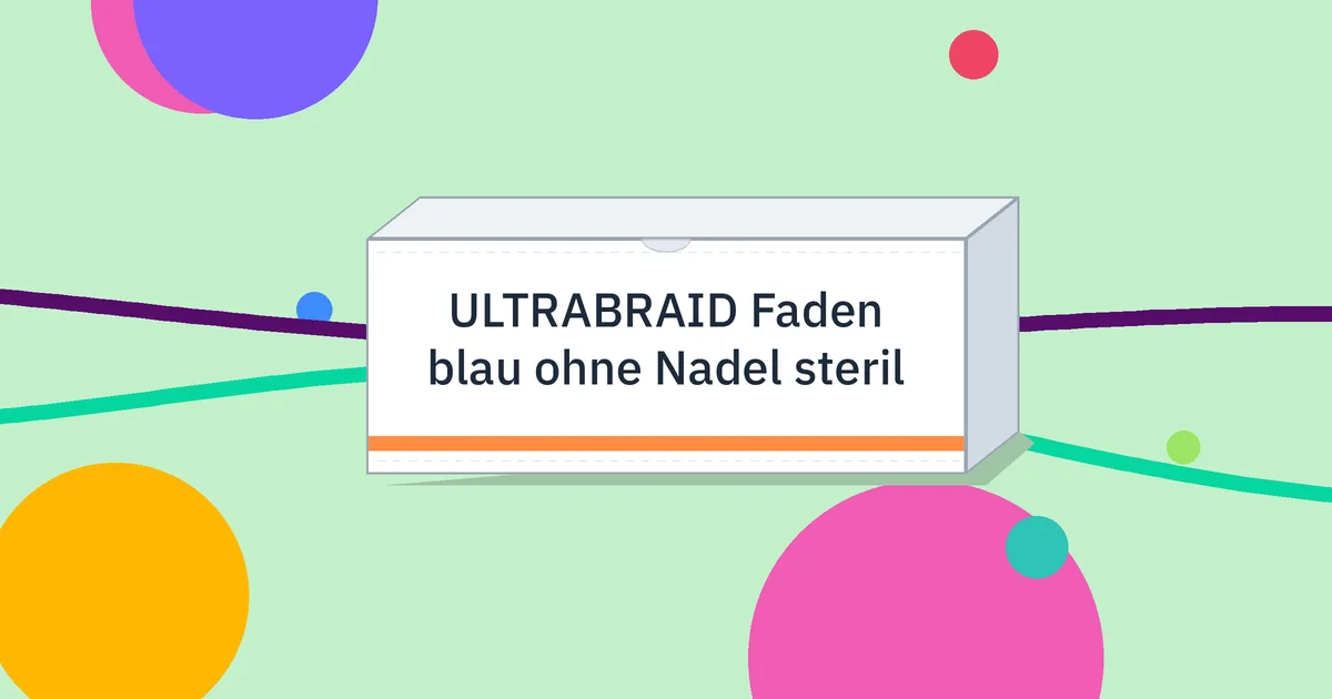 Symbolbild: Packung mit der Aufschrift ULTRABRAID Faden blau ohne Nadel steril (PZN 12643016) – Verfügbarkeit und Bezug in Apotheken in Frankfurt am Main