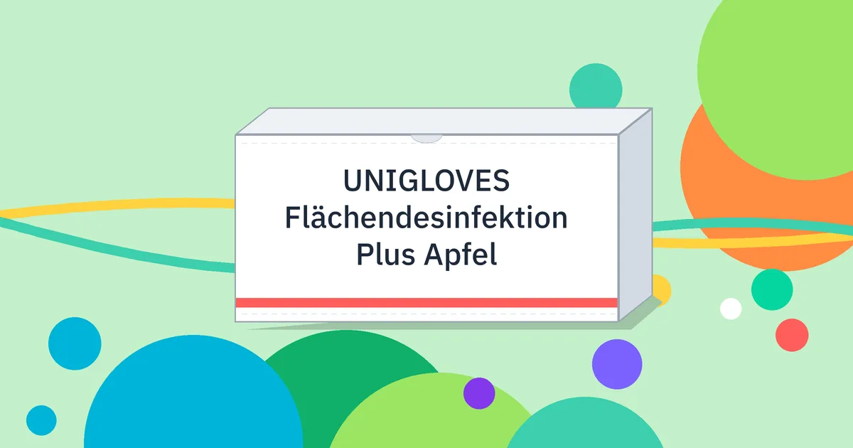 Symbolbild: Packung mit der Aufschrift UNIGLOVES Flächendesinfektion Plus Apfel (PZN 19521256) – Verfügbarkeit und Bezug in Apotheken in Frankfurt am Main