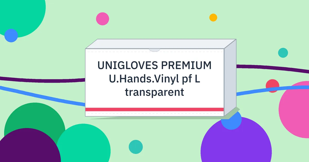 Symbolbild: Packung mit der Aufschrift UNIGLOVES PREMIUM U.Hands.Vinyl pf L transparent (PZN 18101109) – Verfügbarkeit und Bezug in Apotheken in Frankfurt am Main