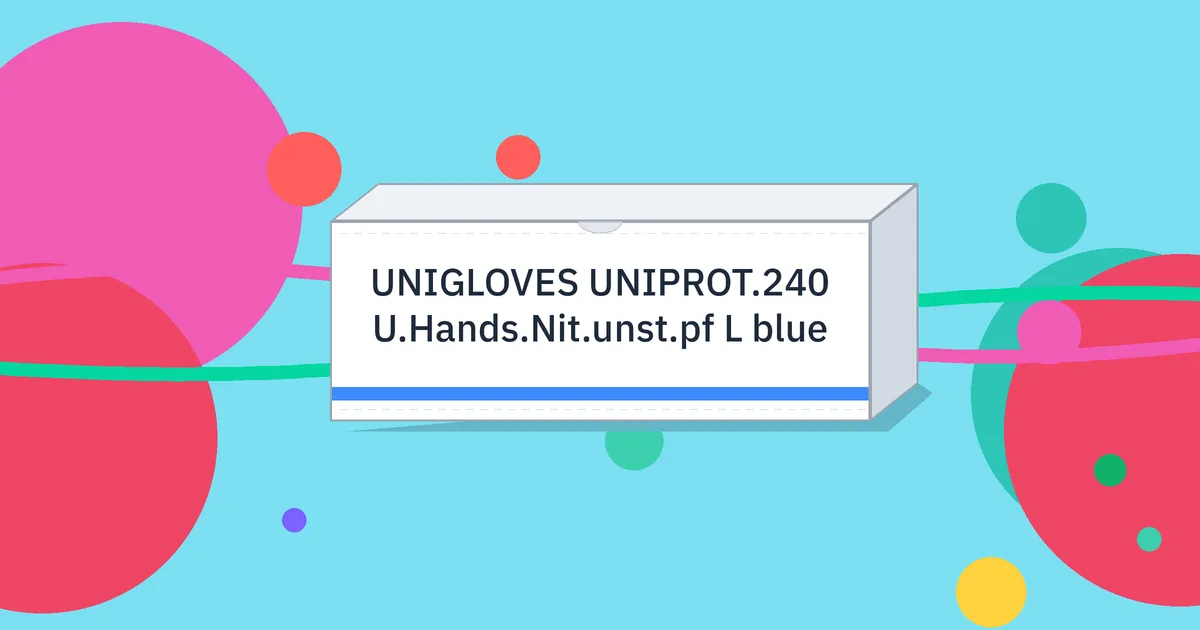 Symbolbild: Packung mit der Aufschrift UNIGLOVES UNIPROT.240 U.Hands.Nit.unst.pf L blue (PZN 18101888) – Verfügbarkeit und Bezug in Apotheken in Frankfurt am Main