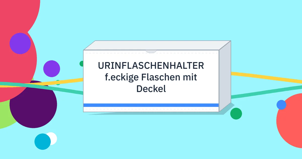 Symbolbild: Packung mit der Aufschrift URINFLASCHENHALTER f.eckige Flaschen mit Deckel (PZN 10545172) – Verfügbarkeit und Bezug in Apotheken in Frankfurt am Main