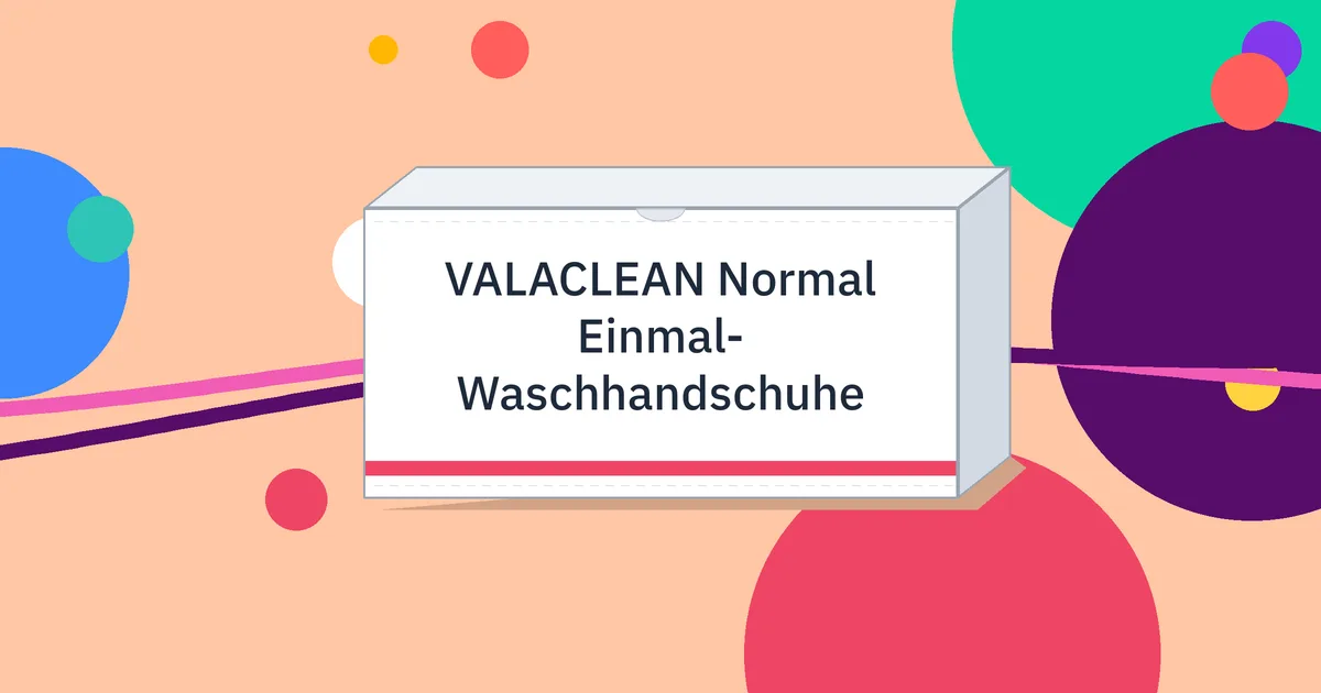 Symbolbild: Packung mit der Aufschrift VALACLEAN Normal Einmal-Waschhandschuhe (PZN 19725527) – Verfügbarkeit und Bezug in Apotheken in Frankfurt am Main
