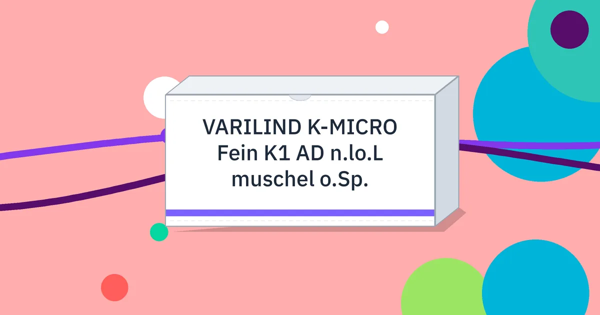 Symbolbild: Packung mit der Aufschrift VARILIND K-MICRO Fein K1 AD n.lo.L muschel o.Sp. (PZN 20558359) – Verfügbarkeit und Bezug in Apotheken in Frankfurt am Main