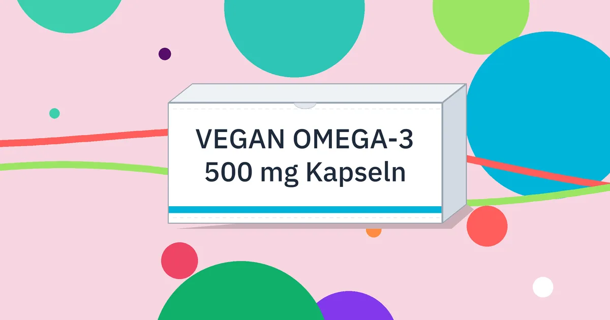 Symbolbild: Packung mit der Aufschrift VEGAN OMEGA-3 500 mg Kapseln (PZN 16238821) – Verfügbarkeit und Bezug in Apotheken in Frankfurt am Main