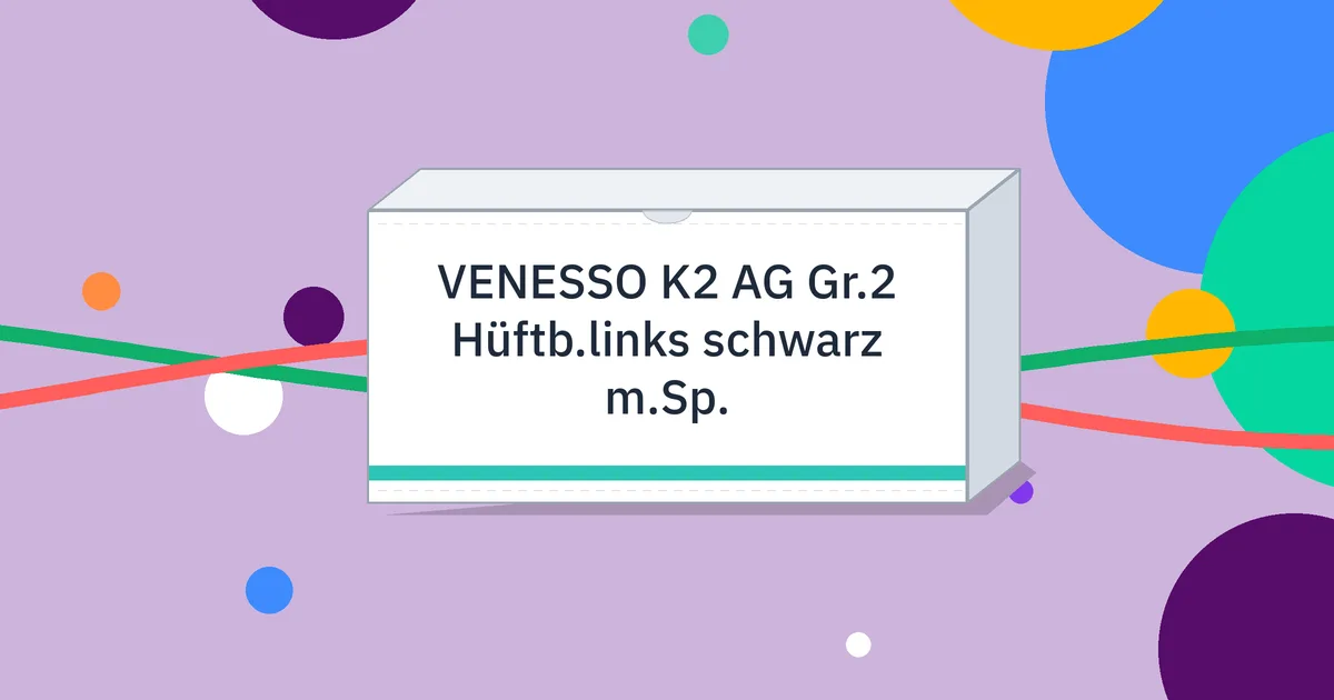 Symbolbild: Packung mit der Aufschrift VENESSO K2 AG Gr.2 Hüftb.links schwarz m.Sp. (PZN 03266678) – Verfügbarkeit und Bezug in Apotheken in Frankfurt am Main
