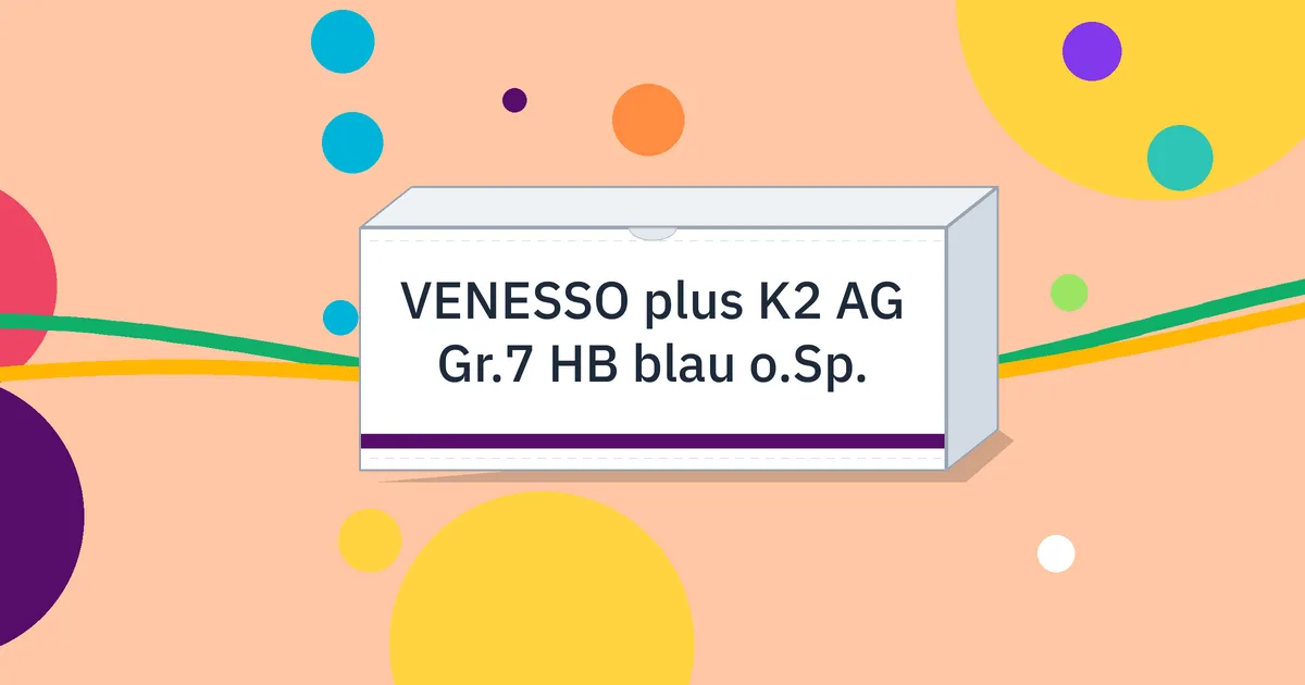 Symbolbild: Packung mit der Aufschrift VENESSO plus K2 AG Gr.7 HB blau o.Sp. (PZN 03297176) – Verfügbarkeit und Bezug in Apotheken in Frankfurt am Main