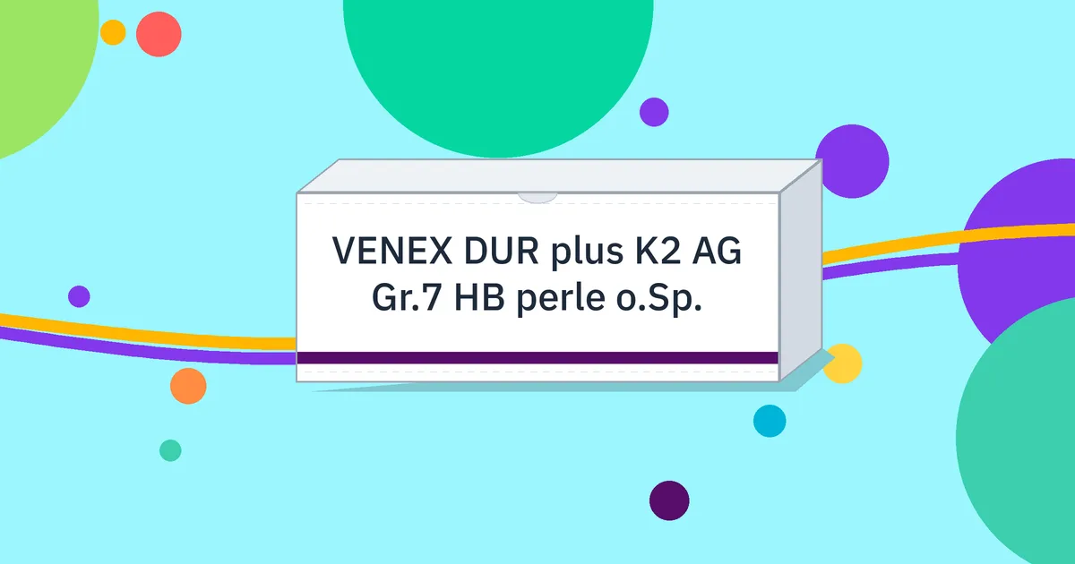 Symbolbild: Packung mit der Aufschrift VENEX DUR plus K2 AG Gr.7 HB perle o.Sp. (PZN 03237470) – Verfügbarkeit und Bezug in Apotheken in Frankfurt am Main