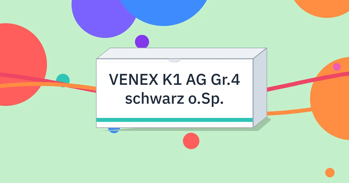 Symbolbild: Packung mit der Aufschrift VENEX K1 AG Gr.4 schwarz o.Sp. (PZN 03189742) – Verfügbarkeit und Bezug in Apotheken in Frankfurt am Main