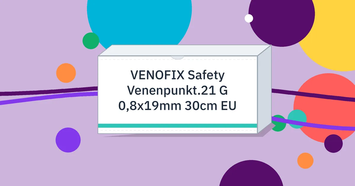Symbolbild: Packung mit der Aufschrift VENOFIX Safety Venenpunkt.21 G 0,8x19mm 30cm EU (PZN 01847017) – Verfügbarkeit und Bezug in Apotheken in Frankfurt am Main