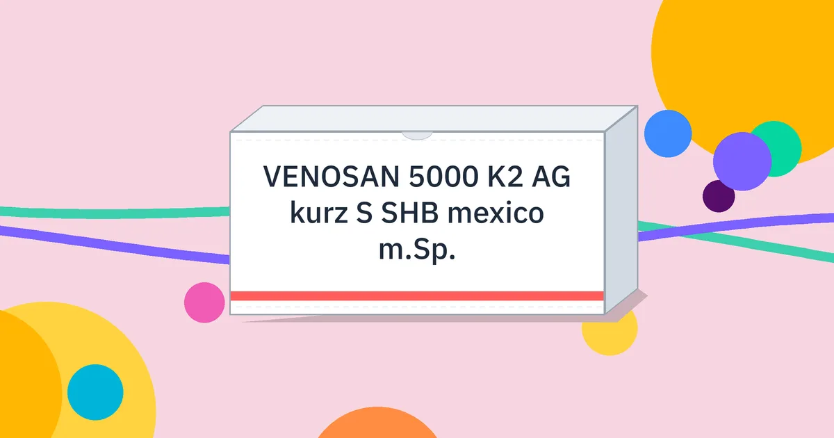 Symbolbild: Packung mit der Aufschrift VENOSAN 5000 K2 AG kurz S SHB mexico m.Sp. (PZN 14430566) – Verfügbarkeit und Bezug in Apotheken in Frankfurt am Main
