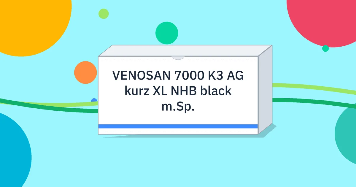 Symbolbild: Packung mit der Aufschrift VENOSAN 7000 K3 AG kurz XL NHB black m.Sp. (PZN 14436669) – Verfügbarkeit und Bezug in Apotheken in Frankfurt am Main