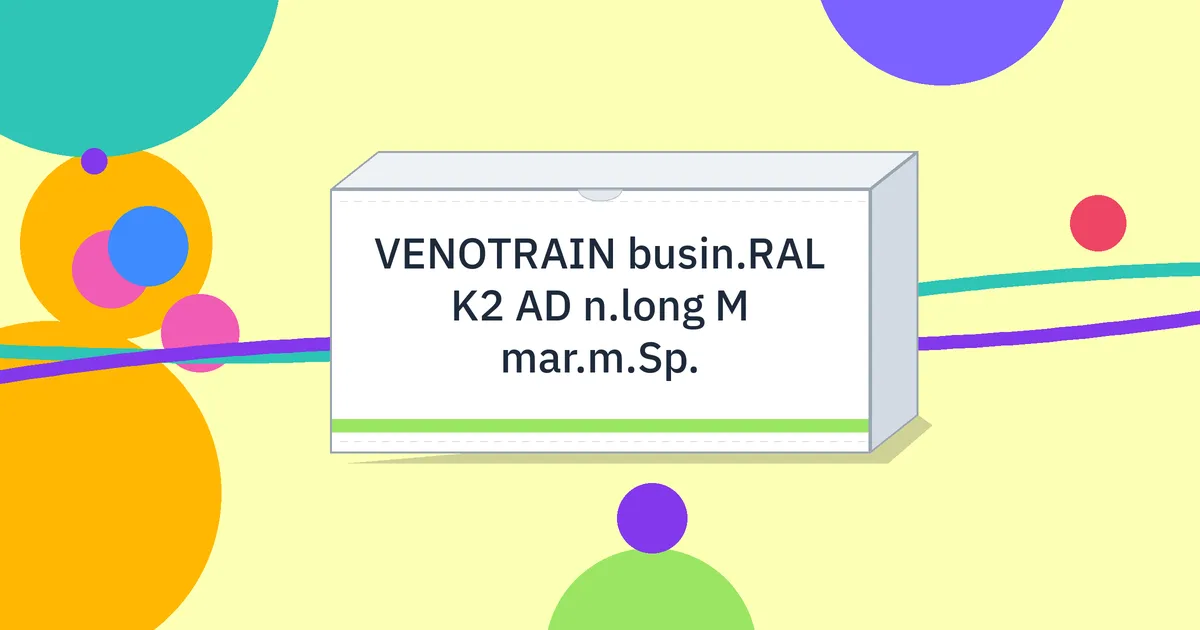 Symbolbild: Packung mit der Aufschrift VENOTRAIN busin.RAL K2 AD n.long M mar.m.Sp. (PZN 06949202) – Verfügbarkeit und Bezug in Apotheken in Frankfurt am Main