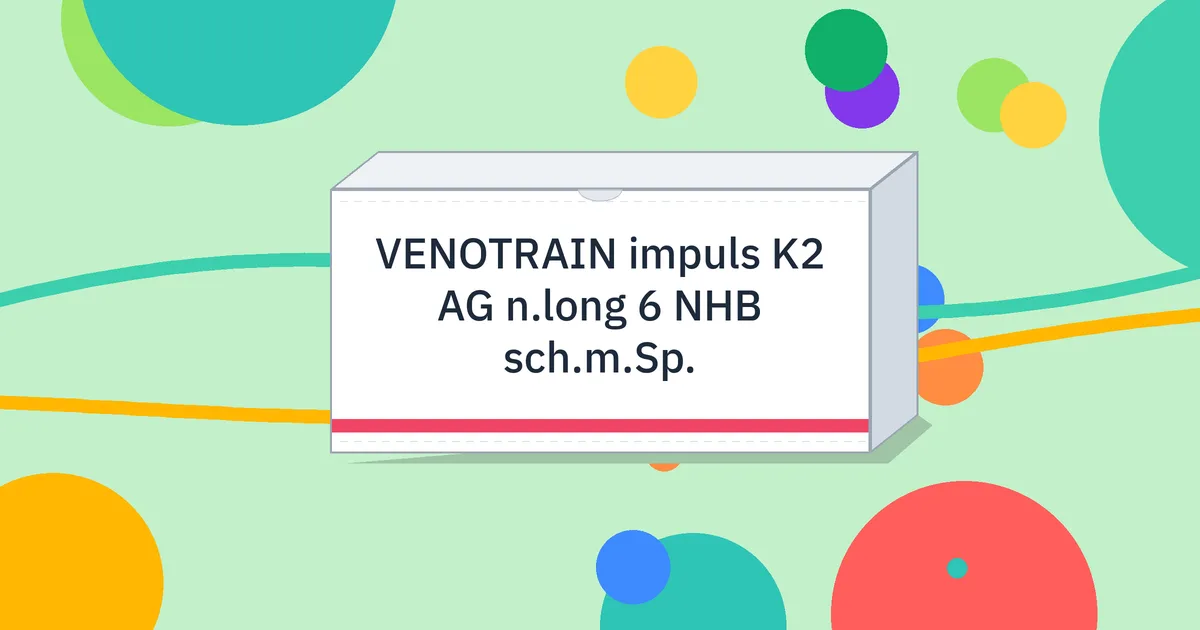 Symbolbild: Packung mit der Aufschrift VENOTRAIN impuls K2 AG n.long 6 NHB sch.m.Sp. (PZN 00508595) – Verfügbarkeit und Bezug in Apotheken in Frankfurt am Main