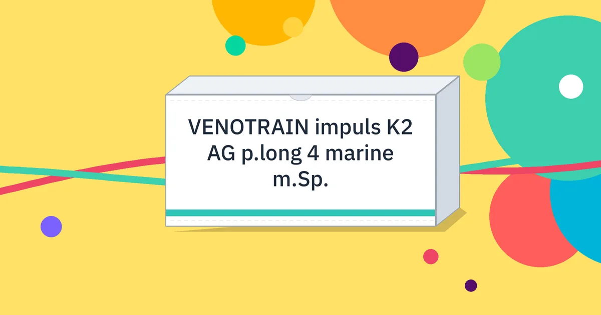 Symbolbild: Packung mit der Aufschrift VENOTRAIN impuls K2 AG p.long 4 marine m.Sp. (PZN 15211926) – Verfügbarkeit und Bezug in Apotheken in Frankfurt am Main