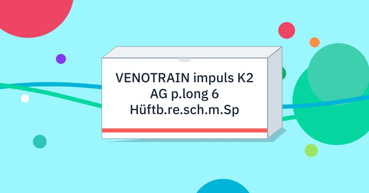 Symbolbild: Packung mit der Aufschrift VENOTRAIN impuls K2 AG p.long 6 Hüftb.re.sch.m.Sp (PZN 10293196) – Verfügbarkeit und Bezug in Apotheken in Frankfurt am Main