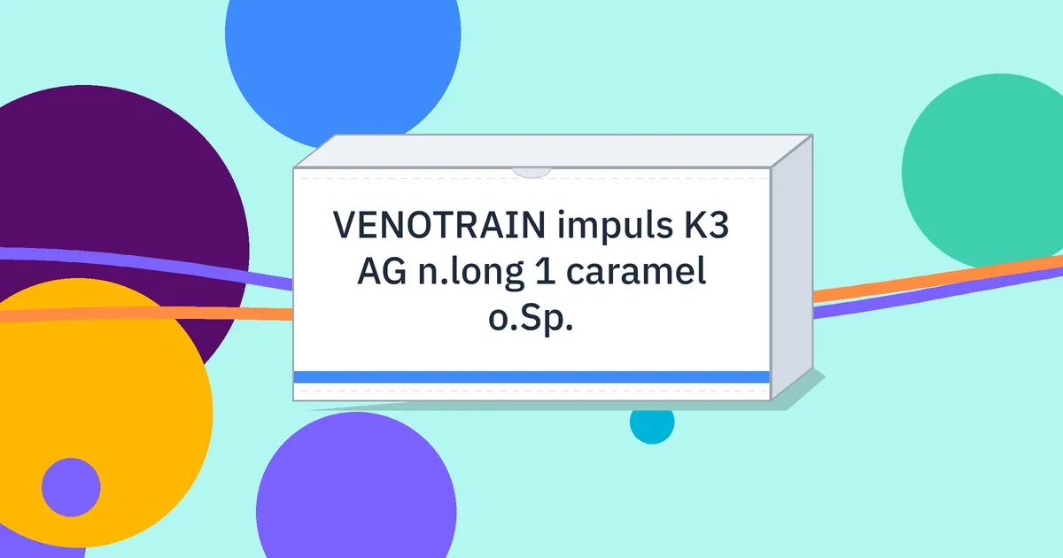 Symbolbild: Packung mit der Aufschrift VENOTRAIN impuls K3 AG n.long 1 caramel o.Sp. (PZN 08421020) – Verfügbarkeit und Bezug in Apotheken in Frankfurt am Main