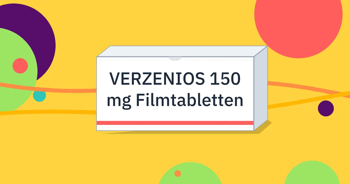 Symbolbild: Packung mit der Aufschrift VERZENIOS 150 mg Filmtabletten (PZN 19724686) – Verfügbarkeit und Bezug in Apotheken in Frankfurt am Main