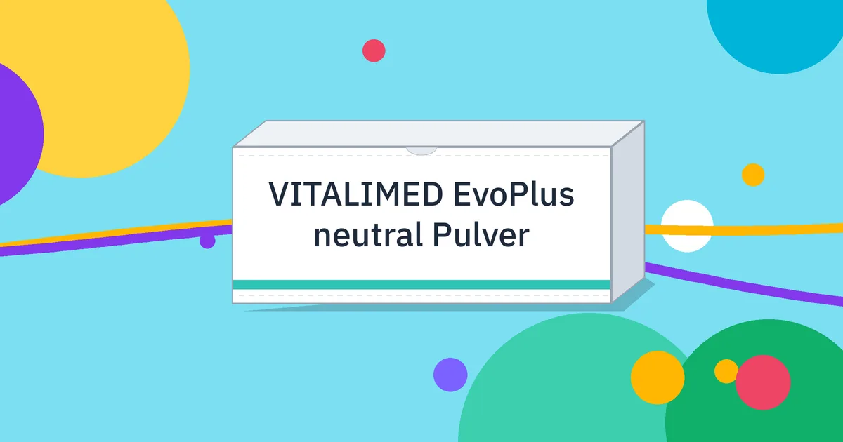 Symbolbild: Packung mit der Aufschrift VITALIMED EvoPlus neutral Pulver (PZN 18721579) – Verfügbarkeit und Bezug in Apotheken in Frankfurt am Main