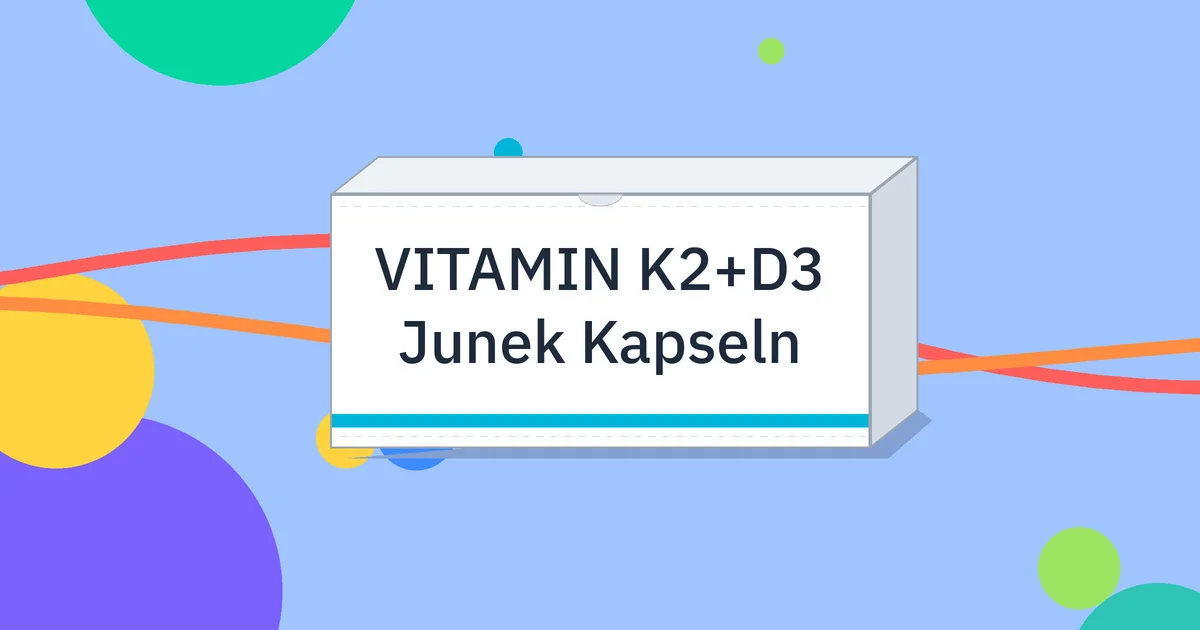 Symbolbild: Packung mit der Aufschrift VITAMIN K2+D3 Junek Kapseln (PZN 15432662) – Verfügbarkeit und Bezug in Apotheken in Frankfurt am Main