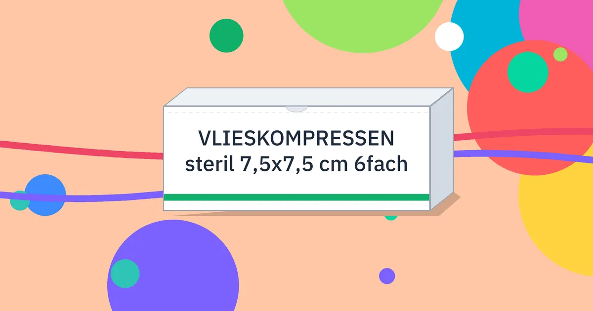 Symbolbild: Packung mit der Aufschrift VLIESKOMPRESSEN steril 7,5x7,5 cm 6fach (PZN 12350679) – Verfügbarkeit und Bezug in Apotheken in Frankfurt am Main