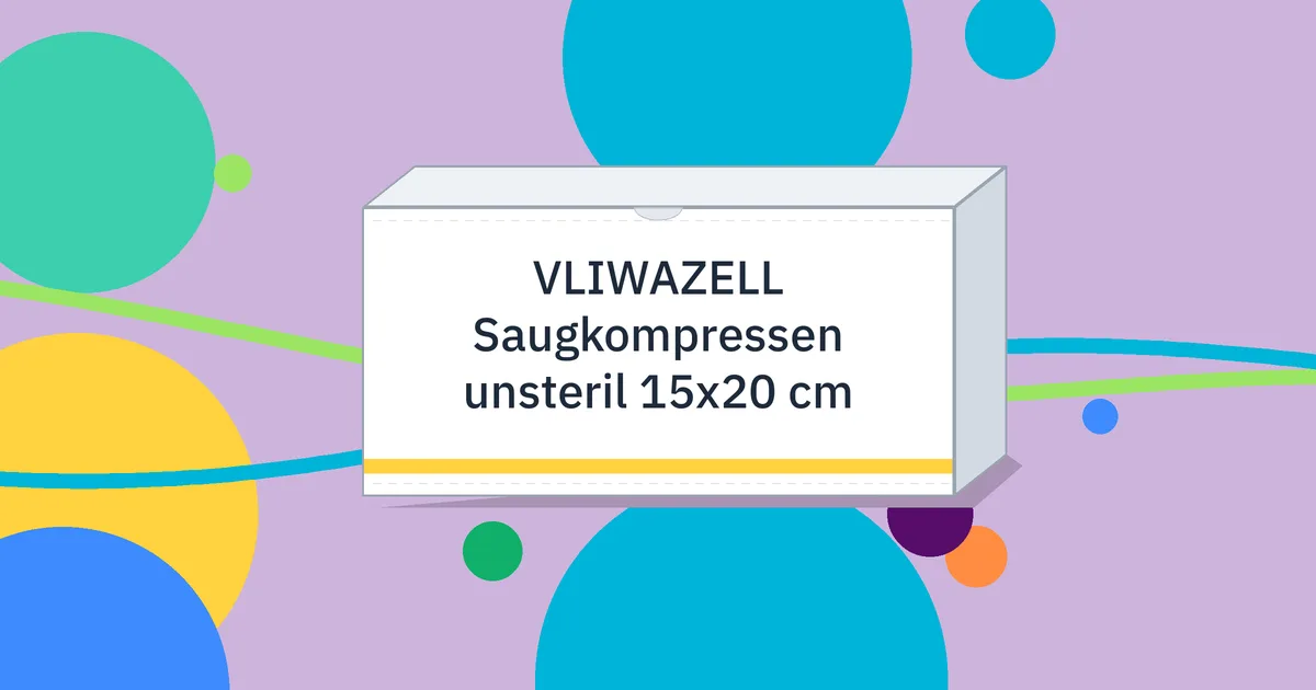 Symbolbild: Packung mit der Aufschrift VLIWAZELL Saugkompressen unsteril 15x20 cm (PZN 14444396) – Verfügbarkeit und Bezug in Apotheken in Frankfurt am Main