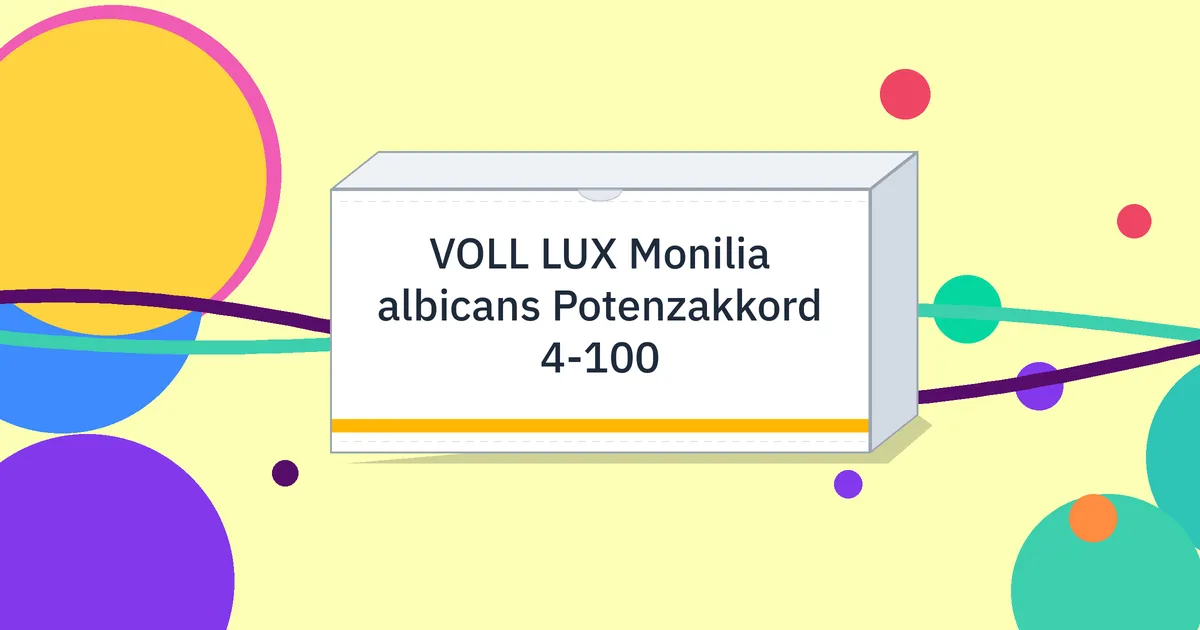 Symbolbild: Packung mit der Aufschrift VOLL LUX Monilia albicans Potenzakkord 4-100 (PZN 12390785) – Verfügbarkeit und Bezug in Apotheken in Frankfurt am Main