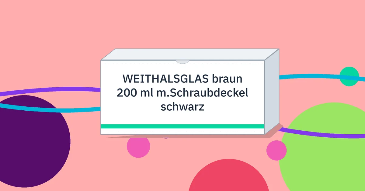 Symbolbild: Packung mit der Aufschrift WEITHALSGLAS braun 200 ml m.Schraubdeckel schwarz (PZN 10146934) – Verfügbarkeit und Bezug in Apotheken in Frankfurt am Main