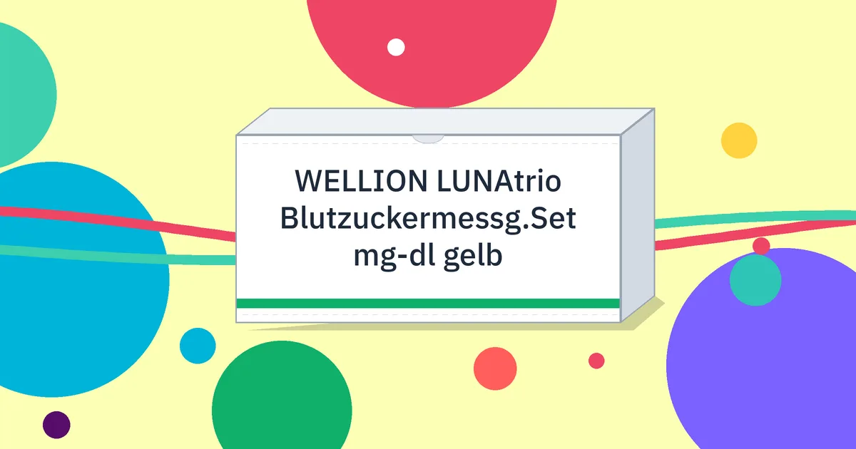 Symbolbild: Packung mit der Aufschrift WELLION LUNAtrio Blutzuckermessg.Set mg-dl gelb (PZN 16151675) – Verfügbarkeit und Bezug in Apotheken in Frankfurt am Main