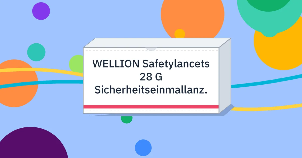Symbolbild: Packung mit der Aufschrift WELLION Safetylancets 28 G Sicherheitseinmallanz. (PZN 20740590) – Verfügbarkeit und Bezug in Apotheken in Frankfurt am Main