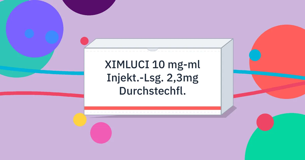 Symbolbild: Packung mit der Aufschrift XIMLUCI 10 mg-ml Injekt.-Lsg. 2,3mg Durchstechfl. (PZN 18304999) – Verfügbarkeit und Bezug in Apotheken in Frankfurt am Main