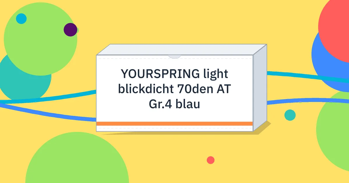 Symbolbild: Packung mit der Aufschrift YOURSPRING light blickdicht 70den AT Gr.4 blau (PZN 18056797) – Verfügbarkeit und Bezug in Apotheken in Frankfurt am Main