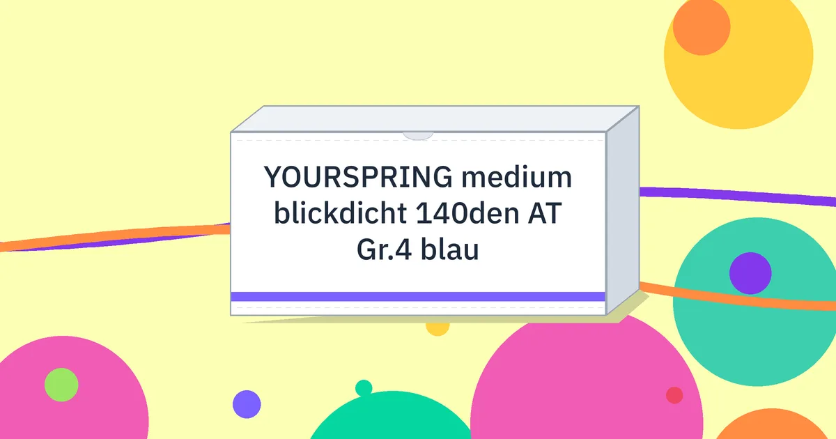 Symbolbild: Packung mit der Aufschrift YOURSPRING medium blickdicht 140den AT Gr.4 blau (PZN 18057880) – Verfügbarkeit und Bezug in Apotheken in Frankfurt am Main