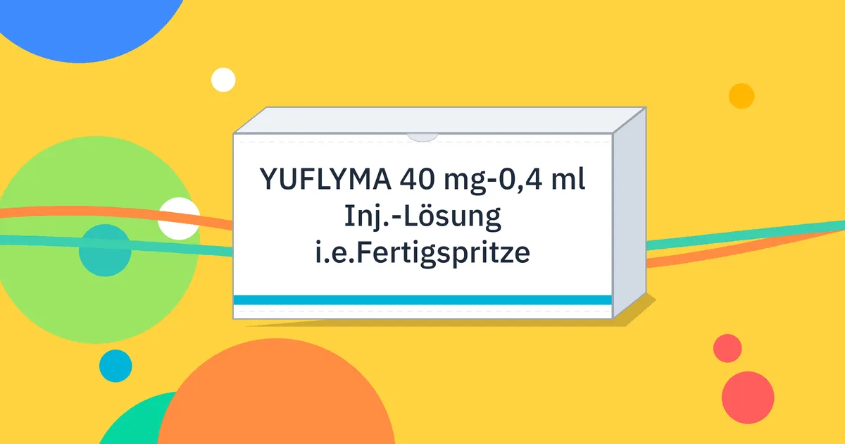 Symbolbild: Packung mit der Aufschrift YUFLYMA 40 mg-0,4 ml Inj.-Lösung i.e.Fertigspritze (PZN 19177534) – Verfügbarkeit und Bezug in Apotheken in Frankfurt am Main
