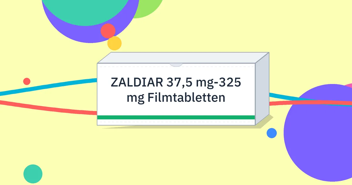 Symbolbild: Packung mit der Aufschrift ZALDIAR 37,5 mg-325 mg Filmtabletten (PZN 08799936) – Verfügbarkeit und Bezug in Apotheken in Frankfurt am Main