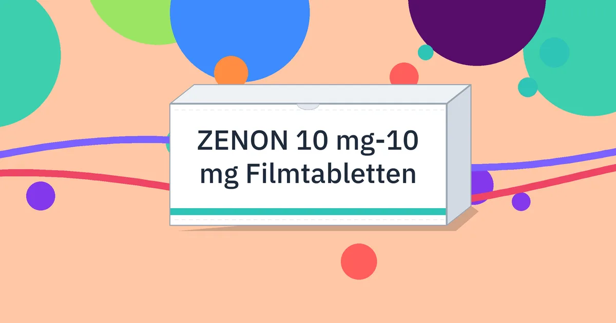 Symbolbild: Packung mit der Aufschrift ZENON 10 mg-10 mg Filmtabletten (PZN 20157212) – Verfügbarkeit und Bezug in Apotheken in Frankfurt am Main