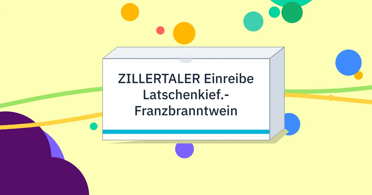Symbolbild: Packung mit der Aufschrift ZILLERTALER Einreibe Latschenkief.-Franzbranntwein (PZN 20281900) – Verfügbarkeit und Bezug in Apotheken in Frankfurt am Main