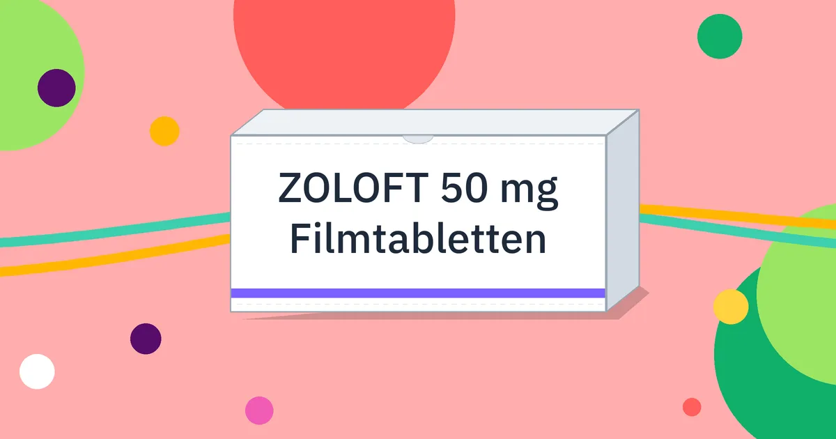 Symbolbild: Packung mit der Aufschrift ZOLOFT 50 mg Filmtabletten (PZN 07577837) – Verfügbarkeit und Bezug in Apotheken in Frankfurt am Main
