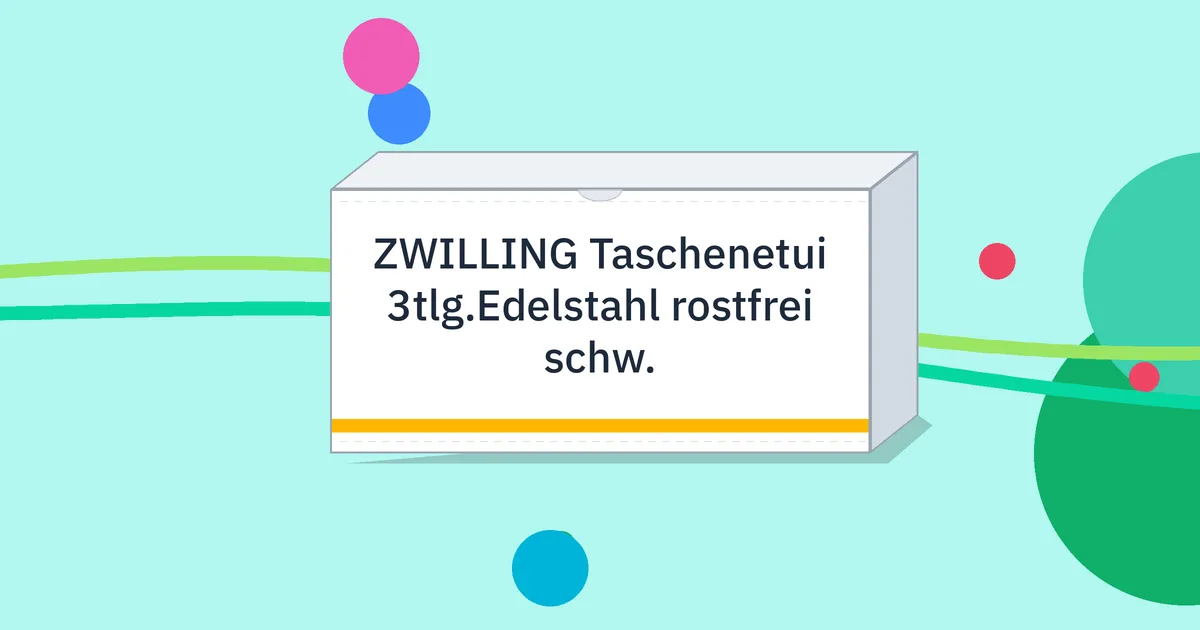 Symbolbild: Packung mit der Aufschrift ZWILLING Taschenetui 3tlg.Edelstahl rostfrei schw. (PZN 16708913) – Verfügbarkeit und Bezug in Apotheken in Frankfurt am Main