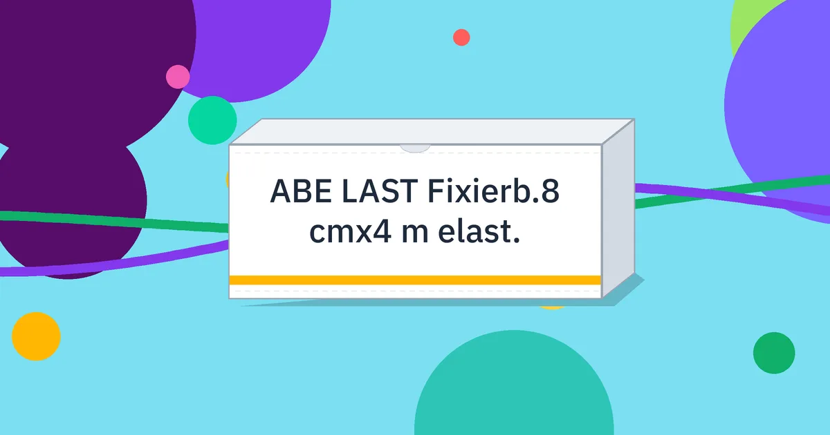 Symbolbild: Packung mit der Aufschrift ABE LAST Fixierb.8 cmx4 m elast. (PZN 04853260) – Verfügbarkeit und Bezug in Apotheken in Frankfurt am Main