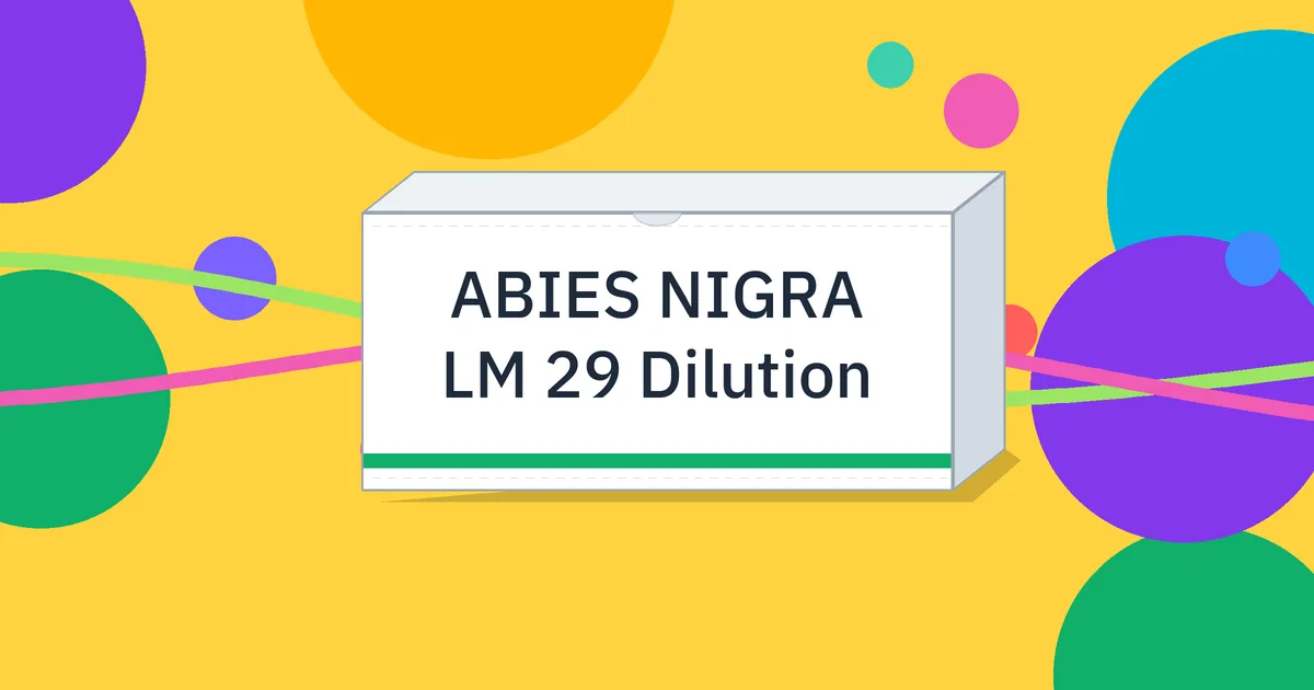 Symbolbild: Packung mit der Aufschrift ABIES NIGRA LM 29 Dilution (PZN 13260820) – Verfügbarkeit und Bezug in Apotheken in Frankfurt am Main