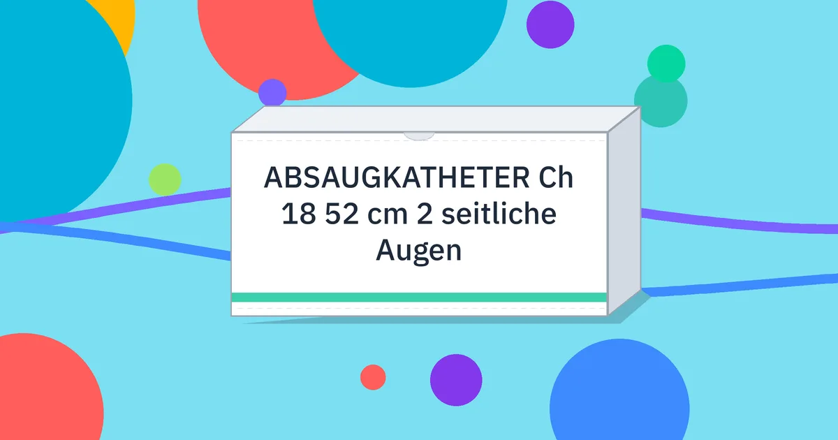 Symbolbild: Packung mit der Aufschrift ABSAUGKATHETER Ch 18 52 cm 2 seitliche Augen (PZN 03390326) – Verfügbarkeit und Bezug in Apotheken in Frankfurt am Main