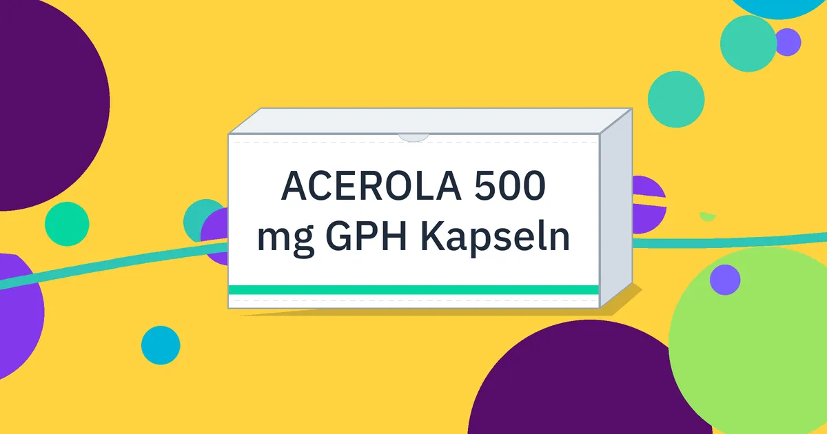 Symbolbild: Packung mit der Aufschrift ACEROLA 500 mg GPH Kapseln (PZN 10337947) – Verfügbarkeit und Bezug in Apotheken in Frankfurt am Main